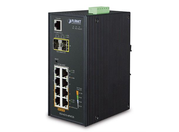 Planet Switch 4-p Gigabit 2xSFP 4xPoE+ Industri IP30 DIN RPS B144W ...