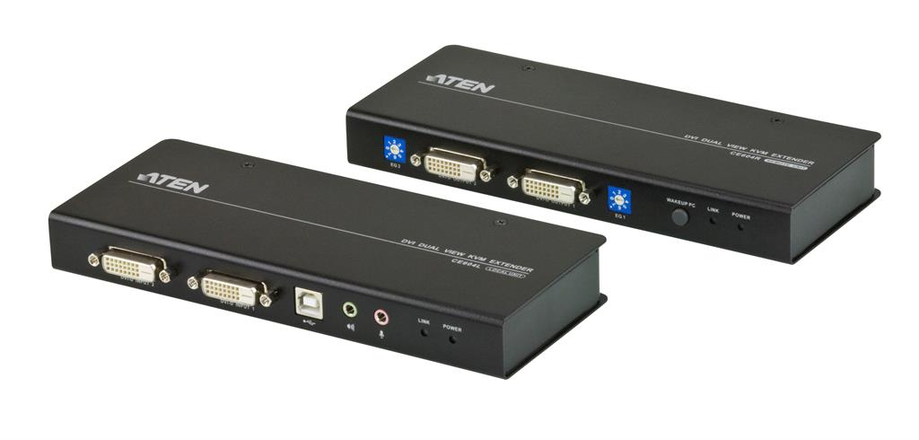 Aten Extender DVI USB-H AUD RS232 Tx/Rx 2xTP Max 30-60 m Dual Head DVI ...