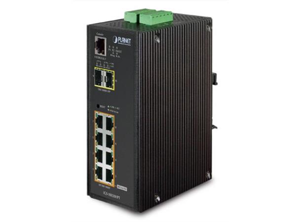 Planet Switch 8-p Gigabit 8xPoE+ 2xSFP Layer2 Industri IP30 DIN RPS ...