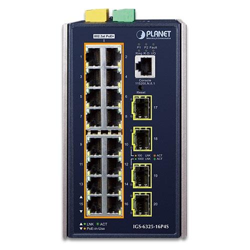 Planet Switch 16-p Gigabit 16xPoE+ 4xSFP Layer3 Industri IP30 DIN IPv6 ...