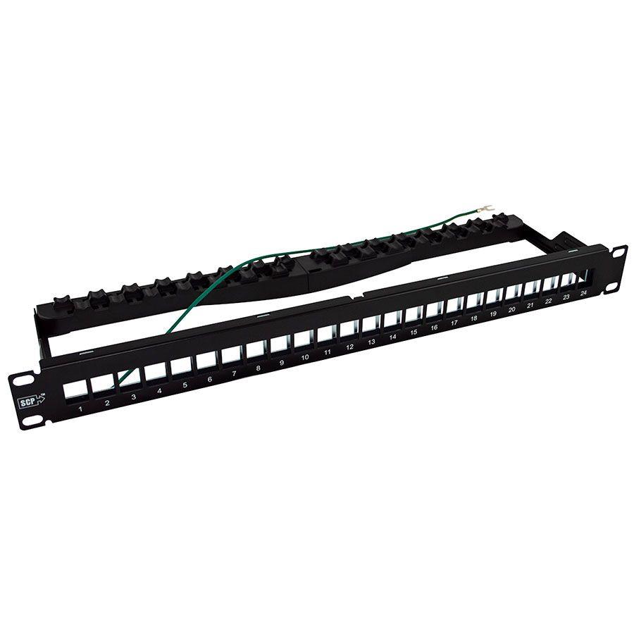 SCP Patch Panel 24 port Unloaded 1RU Med kabelsstyring Shielded patch ...